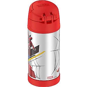 THERMOS FUNTAINER 12 Ounce Stainless Steel Vacuum Insulated Kids Straw Bottle, Spiderman