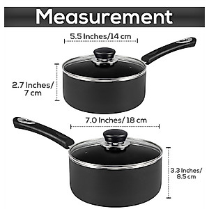 Utopia Kitchen Nonstick Saucepan Set - 1 Quart and 2 Quart Sauce Pan Set with Lid - Multipurpose Pots Set Use for Home Kitchen or Restaurant (Grey-Black)