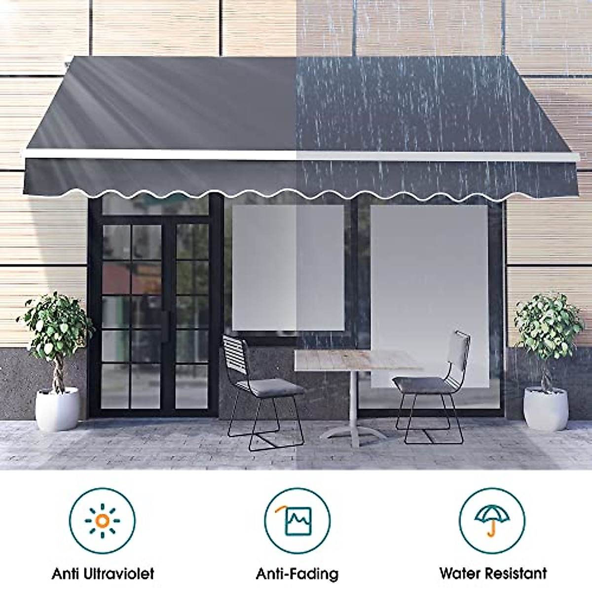 MCombo 10x8 Feet Manual Retractable Patio Door Window Awning Sunshade Shelter Outdoor Canopy (Grey)