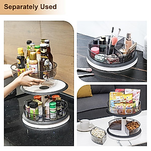 DIHUMK 2 Tier Lazy Susan Turntable Organizer for Medicine Cabinet Bottle Pantry Countertop with Clear Large Spice Rack 11 Inch Grey