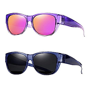 SHEEN KELLY 2PCS Oversized Polarized Fit Over Sunglasses Women Men TR90 Mirrored Over Glasses Cat Eye Driver Goggles