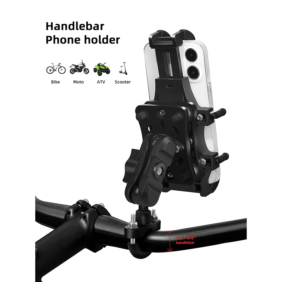 ZIDIYORUO Motorcycle Phone Mount with Vibration Dampener, One-Hand Operation Motorcycle Bike Phone Holder Holds 4.7"-7.1" Cell Phones on Handlebar, Cell Phone Holder for Bike Motorcycle Scooter ATV