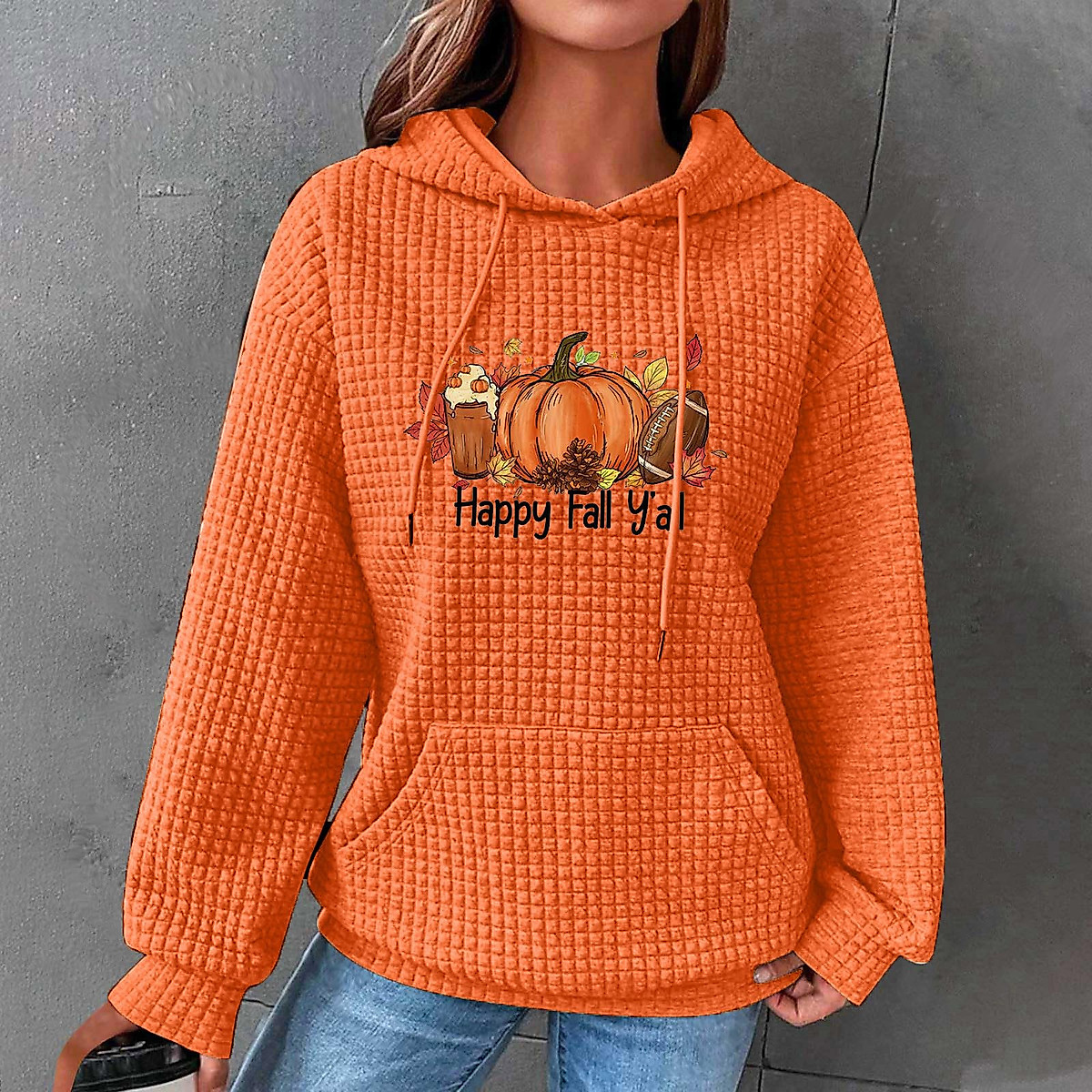 Black of Friday Deals 2023,Cyber of Monday Deals 2023 Oversized SweatshirtGraphic Sweatshirts Hooded Pullover Tops Waffle Knit Casual Comfy Fall Fashion Outfits Labor Day Sale ropas de mujer en oferta
