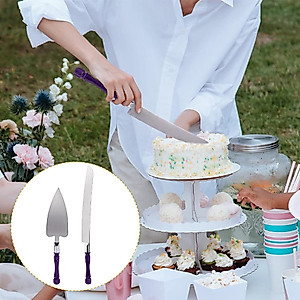 Wedding Cake Knife and Server Set, Stainless Steel Elegant Cake Cutting Set with Faux Crystal Handle, Perfect for Wedding, Birthday, Parties and Events (Purple Crystal Handle)