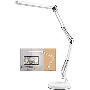 PSIVEN LED Desk Lamp, Architect Task Lamp, Metal Swing Arm Drafting Table Lamp with Base and Clamp (3 Color Modes, 10-Level Dimmer, Memory Function) Highly Adjustable Office, Craft, Workbench Light
