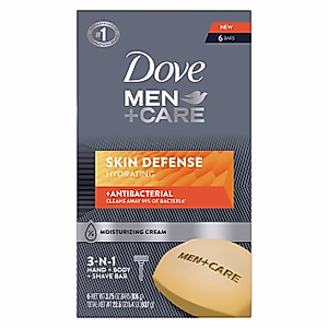 Dove Men+Care Soap Bar For Smooth, Hydrate & Nourishing the Skin - Defense Effectively Washes Away Bacteria, Cream, 3.75 Oz, 6 Count