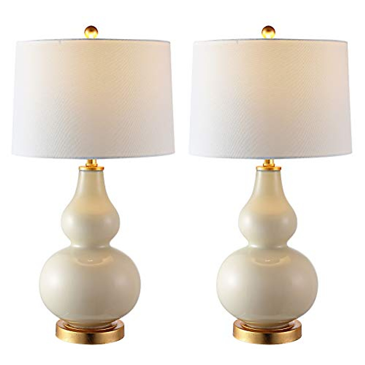 SAFAVIEH Lighting Collection Karlen Modern Contemporary Cream/ Gold Leaf Double Gourd 29-inch Bedroom Living Room Home Office Desk Nightstand Table Lamp Set of 2 (LED Bulbs Included)