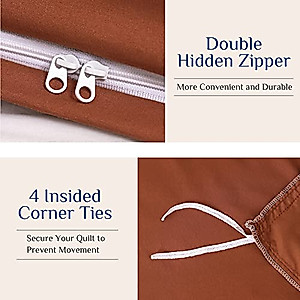 Argstar 3 Pieces Pleated Duvet Cover King, Burnt Orange Boho Textured Duvet Cover, 100% Washed Microfiber Soft Striped Comforter Cover with Zipper & Ties (1 Rust Duvet Cover, 2 Pillowcases)