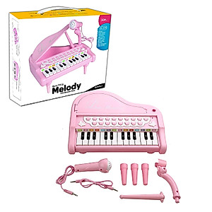 Love&Mini Pink Piano Toys for 1+Years Old Girls First Birthday Gifts Toddler Piano Music Toy Instruments with 24 Keys and Microphone