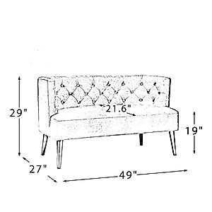 HULALA HOME Mid-Century Velvet Loveseat Sofa Upholstered Tufted Button, Love Seats 2 Seater Sofa Cushions Small Couch with Tapered Legs for Living Room, Bedroom and Apartment/RED