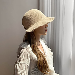 VIEWLAP Straw Sunblock Wide Brim Summer Beach Hat Breathable Summer Hat Foldable Outdoor hat (Light Beige)