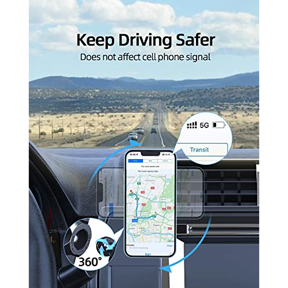 Magnetic Phone Holder for Car, Car Phone Holder Mount, Upgraded Metal Longer Hook Clip Fit More Vent Car Mount , Strong Magnets Phone Mount for Car Vent, for All Cell Phones Tablets Gifts for Men