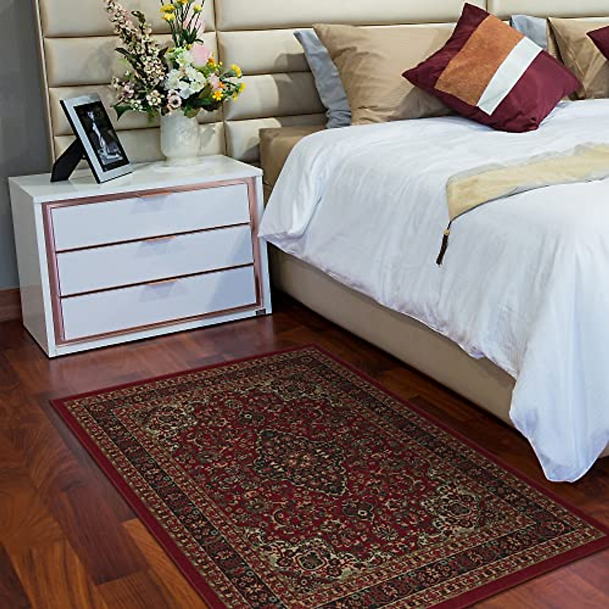 Ottomanson Ottohome Collection Non-Slip Rubberback Medallion Oriental Design 3x5 Indoor Area Rug, 3'3" x 5', Red