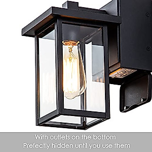OUPAVOCS Outdoor Lights with GFCI Outlet, Black Front Porch Lights, Exterior Light Fixture with Outlet, Waterproof Outdoor Wall Sconce Wall Mount, Outside Lights for House Garage, Patio, 2 Packs