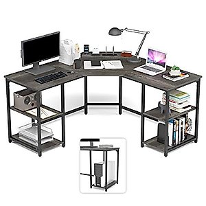 Elephance Large L-Shaped Computer Desk with Shelves, Corner Desk, Home Office Writing Workstation, Gaming Desk PC Latop Table with Storage