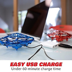 Force1 Scoot Duo Hand Operated Drone for Kids or Adults - 2pk Hands Free Motion Sensor Mini Drone, Easy Indoor Small UFO Toy Flying Ball Drone Toys for Boys and Girls (Red and Blue)