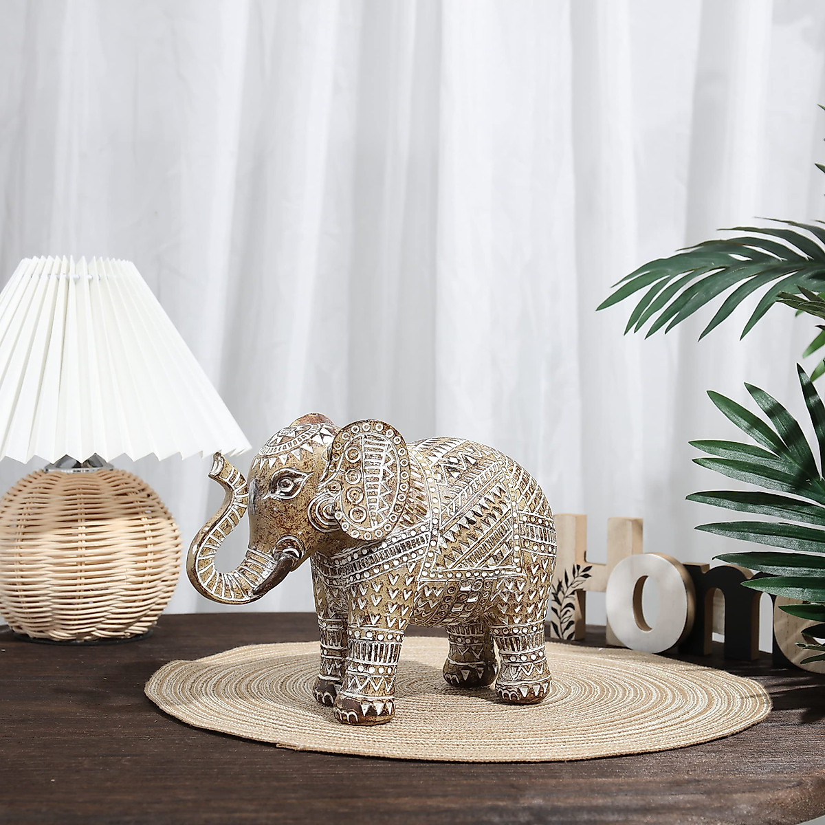 TERESA'S COLLECTIONS Boho Elephant Decor, Elephant Statues Brings Good Luck for Home Decor, Elephant Figurines Resin for Bookshelf, Living Room, Centerpiece Home Decorations Gifts for Mom, 6.3"