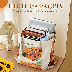 BROADREAM Canvas Tote Bag Aesthetic - Zippered Tote Bag with Interior Pocket by Shoulder Tote Bags for Women Shopping,School