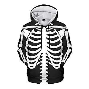 zingyone Skeleton Hoodie Cosplay Unisex Novelty 3D Printed Graphics Hoodies Cool Realistic with Designs Pullover Sweatshirts