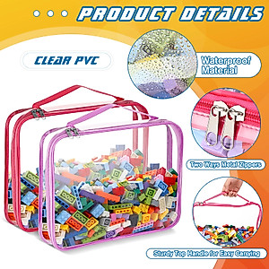 Sanwuta 6 Packs Toy Storage Bags, PVC Organizing Bags with Zipper, Waterproof Toy Bags for Board Games, Building Blocks, Puzzles, Small Toys and Kids Books(Cute Colors, Large)