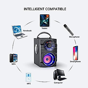 Portable Bluetooth Speakers with Light, Wireless Big Speakers with Subwoofer, FM Radio, LED Lights, EQ, Booming Bass, Bluetooth 4.2 Stereo Loud Outdoor/Indoor Retro , for Home, Camping, Travel
