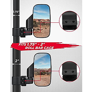 UTV Mirrors, KEMIMOTO UTV Side Mirrors Fits 1.6-2 IN Roll Cage Compatible with Pioneer Polaris RZR 900 1000 Can Am Kawasaki Mule Rhino YXZ Zforce Shatter Proof Tempered Glass