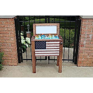 Wooden Patio Beverage Cooler for Porch, Deck or Patio - American Flag Design - 57 Qt - Backyard Expressions