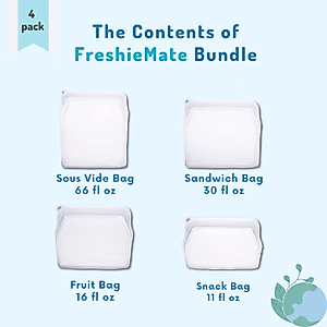 RAiN.B. 4 Pack Reusable Silicone Food Storage Bags, Leak Proof Silicone Zipper Bag Half Gallon Freezer Bag Sous Vide Bag, Food Grade Platinum Silicone (Clear)