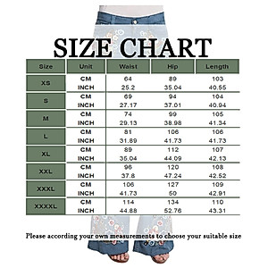 Women's Embroidery Destoryed Flare Jeans Button Waist Bell Bottom Summer Casual Trouser Comfortable Denim Pants（Light Blue,XX-Large）