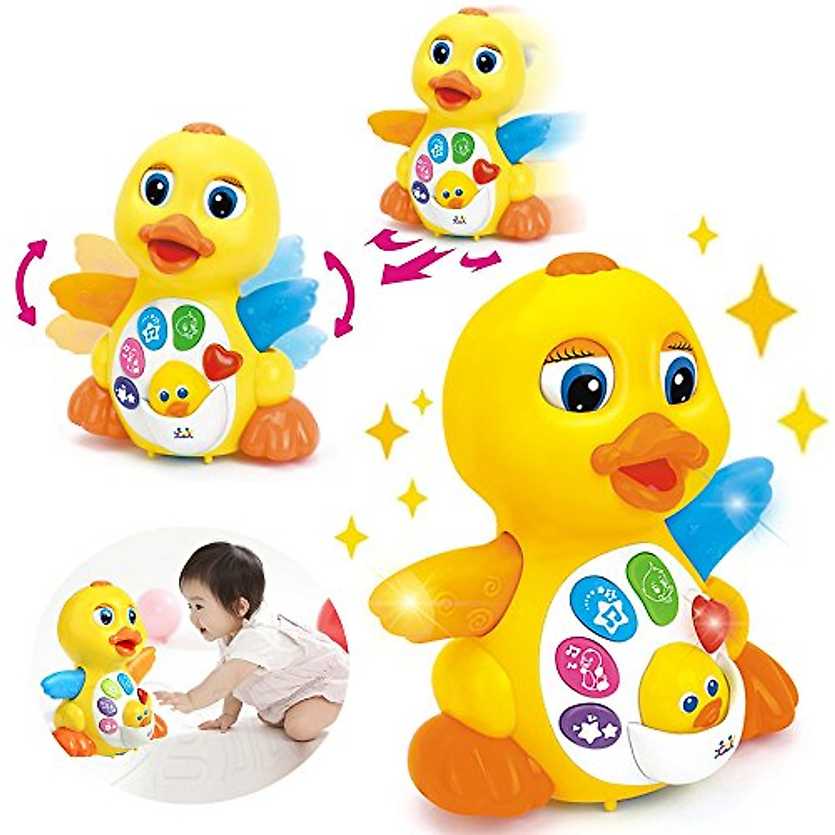 Woby Musical Duck Toy, Baby Preschool Educational Learning Toy with Music and Lights,Infant Light Up Dancing for 1 Year Old Toddler