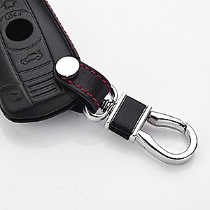 Royalfox(TM) Luxury 3 Buttons Genuine Leather Smart keyless Entry Remote Key Fob case Cover for BMW 1 2 4 5 6 Series,for bmw old smart key,with Keychain