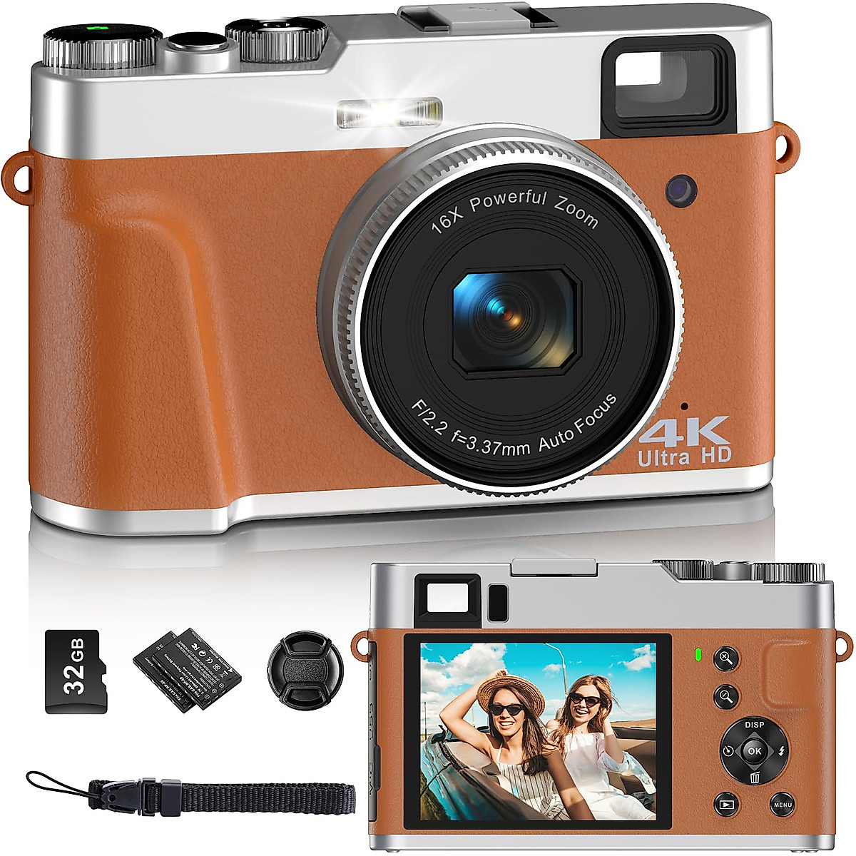 4K Digital Cameras for Photography - 48MP Autofocus Point and Shoot Digital Cameras with 32GB SD Card | Anti-Shake Vlogging Camera 16X Zoom Small Digital Camera for Beginner