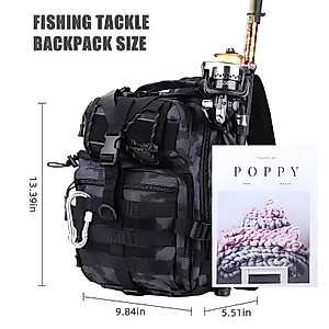 SARHLIO Fishing Tackle Backpack, Water-resistant Molle Fishing Backpack with Rod Holders, Camouflage Fishing Bag, Fishing Gear Storage for Camping, Fishing Trips