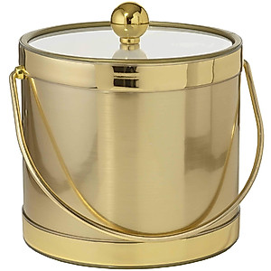 Hand Made In USA Brushed Gold Double Walled 3-Quart Insulated Ice Bucket With Ice Tongs (Metallic Deco Collection)
