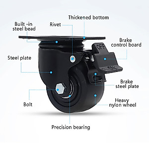 Industrial, Swivel with Brakes, 1.5" Silent Caster Kit,for Trolleys,s,Furniture (Color : B, Size : 1.5inch)