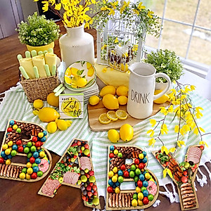 Yingoto 4pcs Wood Baby Charcuterie Board Letters with 50pcs Wood Forks, Eco Natural, Wood Charcuterie Boards for Fruit Salad Cheese Platter Vegetable Food Dish Plates Baby Shower Decorations