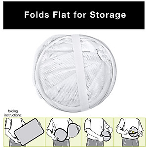 Smart Design Deluxe Mesh Pop Up 3 Compartment Laundry Sorter Hamper Basket - VentilAir Fabric Collapsible Design - for Clothes & Laundry - Home Organization (Holds 6 Loads) (33 x 15 Inch) [White]