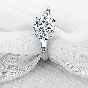 Sterling Silver 2 Carat CZ Baguette Round Solitaire Engagement Ring Bridal Wedding Jewelry