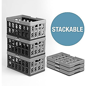CleverMade Collapsible Shopping Basket, Ocean, 3PK - 24L (6 Gal) Reusable Plastic Grocery Shopping Baskets, Holds 25lbs Per Basket - Small Foldable Storage Crates with Handles