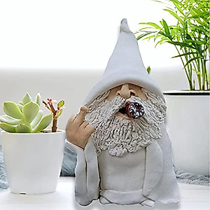 Funny Garden Gnome Statue, Middle Finger Smoking Wizard Gnome, 8.27 Inch Naughty Gnomes Garden Sculpture Decoration for Lawn Yard Balcony Porch Patio Home Outdoor Ornaments Christmas Decorations