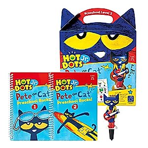 Educational Insights Hot Dots Jr. Pete The Cat - Preschool Rocks Set with Interactive Pen Included, 200+ Multi-Subject Lessons, Homeschool & Preschool Readiness Learning Workbooks, Ages 3+