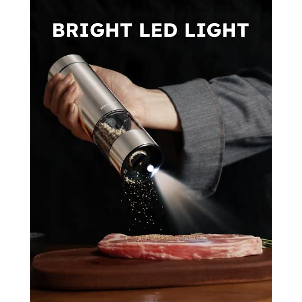 FORLIM Electric Salt and Pepper Grinder Set, Automatic Salt and Pepper Grinder Set, One Handed Operation Refillable Mill with Light, Adjustable Coarseness - 2 Mills