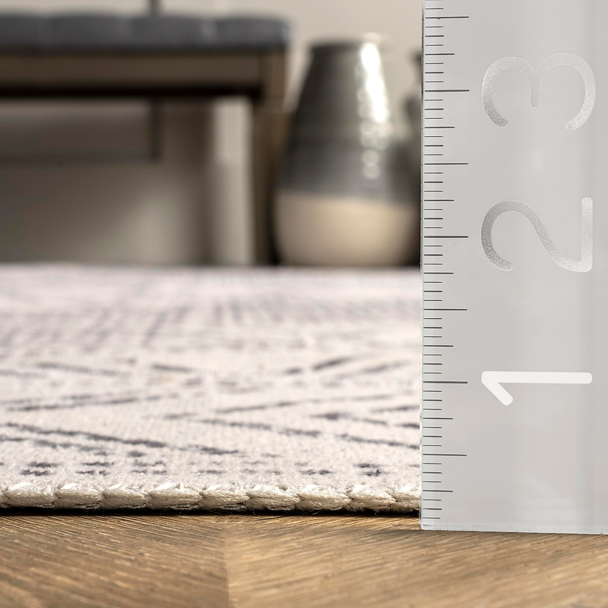 nuLOOM 2' x 12' SpinClean Machine Washable Stain-Resistant Area Rug with Non Slip Backing, Low Profile for Living Room, Bedroom, and Dining Room, Mia Light Grey