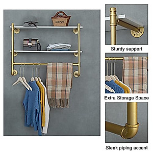 MAIKAILUN Clothes Rack with Shelf, 36in Industrial Pipe Wall Mounted Garment Rack, Space-Saving Display Hanging Pipe Clothes Rack, Heavy Duty Detachable Multi-Purpose Hanging Rod for Closet Storage