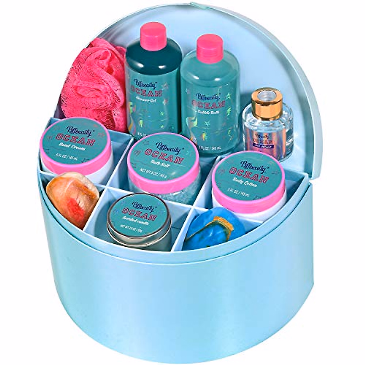 BFF BEAUTY Spa Gifts for Women, 10 Pieces Ocean Bath Set Spa Kit Christmas Gift with Bubble Bath, Bath Salt, Shower Gel, Rock Soap, Body Lotion, Jewellery Box, Birthday Spa Gift Basket for Women & Men