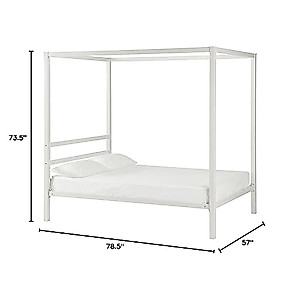DHP Modern Metal Canopy Platform Bed with Minimalist Headboard and Four Poster Design, Underbed Storage Space, No Box Spring Needed, Full, White