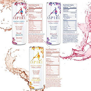 Aspire Tropics Variety Pack, Healthy Energy Drink, Natural Caffeine from Green Tea, Keto-Friendly, Sugar-Free, Zero Calories, 12 fl oz Cans (Pack of 12)