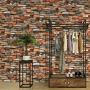 Stone Peel & Stick Wallpaper - Stacked Stone & Faux Brick - Self-Adhesive, Removable - Backsplash & Fireplace - 17.7'118'