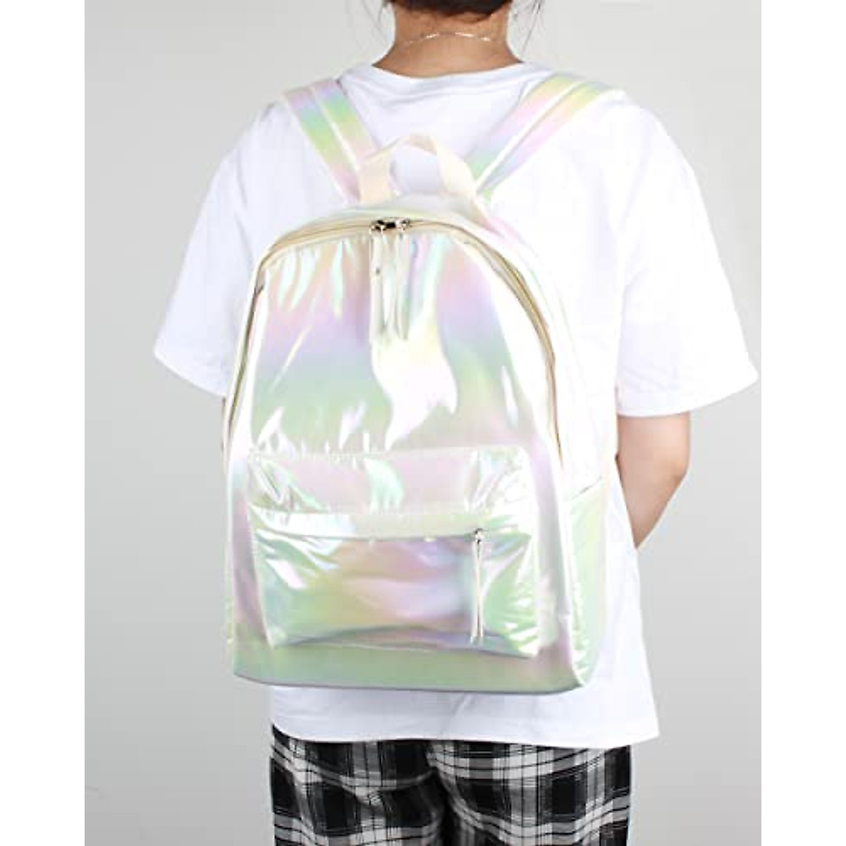 Goodbag Boutique Fashion Hologram Backpack Laser Leather Shiny School Backpack Daypack, Silver