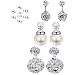 JOERICA 3 Pairs Vintage Hollow Out Womens Double Side Round Ball Stud Earrings Silver-tone
